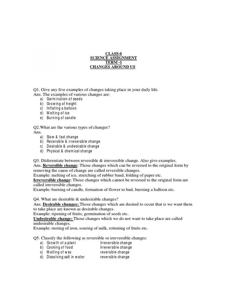 CBSE Class 6 Science - Changes Around Us | PDF | Chemical Substances ... CBSE Class 6 Science - Changes Around Us | PDF | Chemical Substances ...