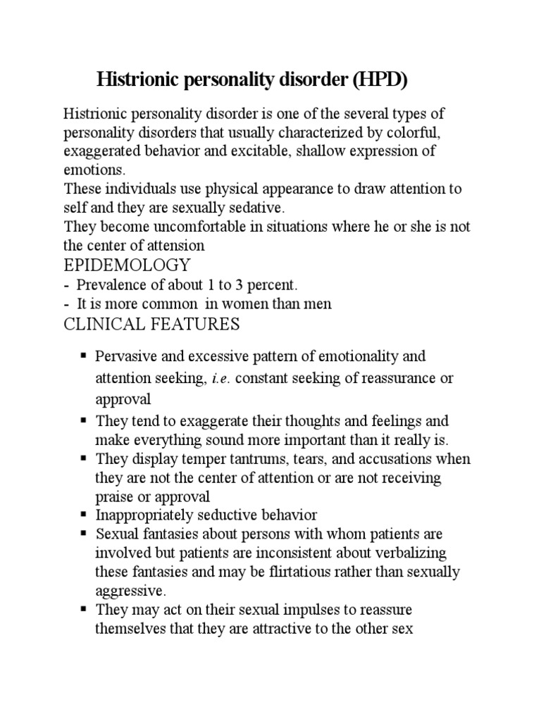Histrionic Personality Disorder - East | PDF | Personality Disorder ...