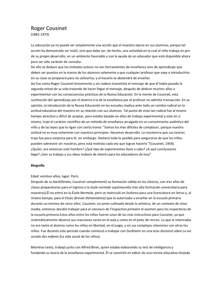 Roger Cousinet | PDF | Sicología | Maestros