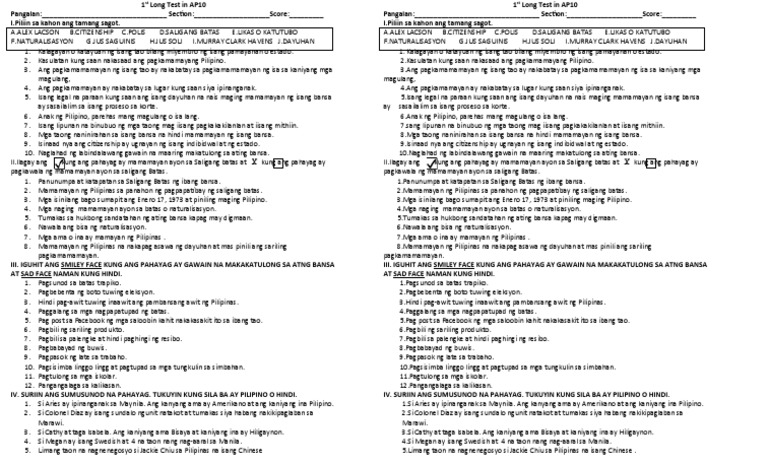 1st Long Test in AP10 | PDF