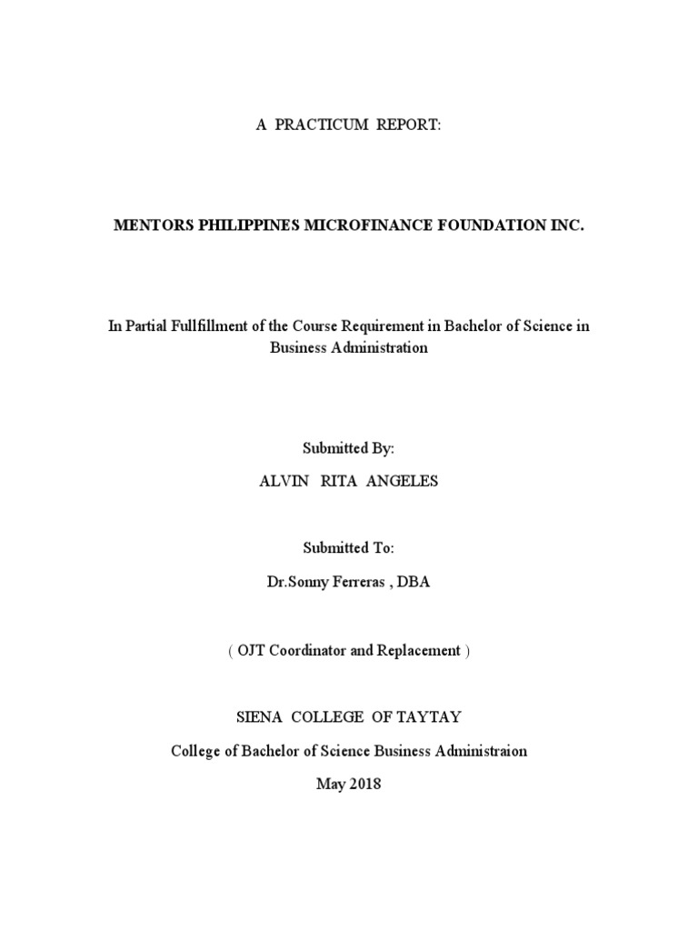 A Practicum Report | PDF | Business | Finance & Money Management