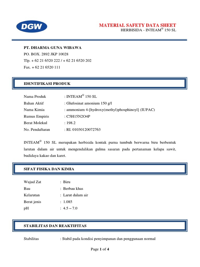 Msds H-Inteam 150 SL | PDF