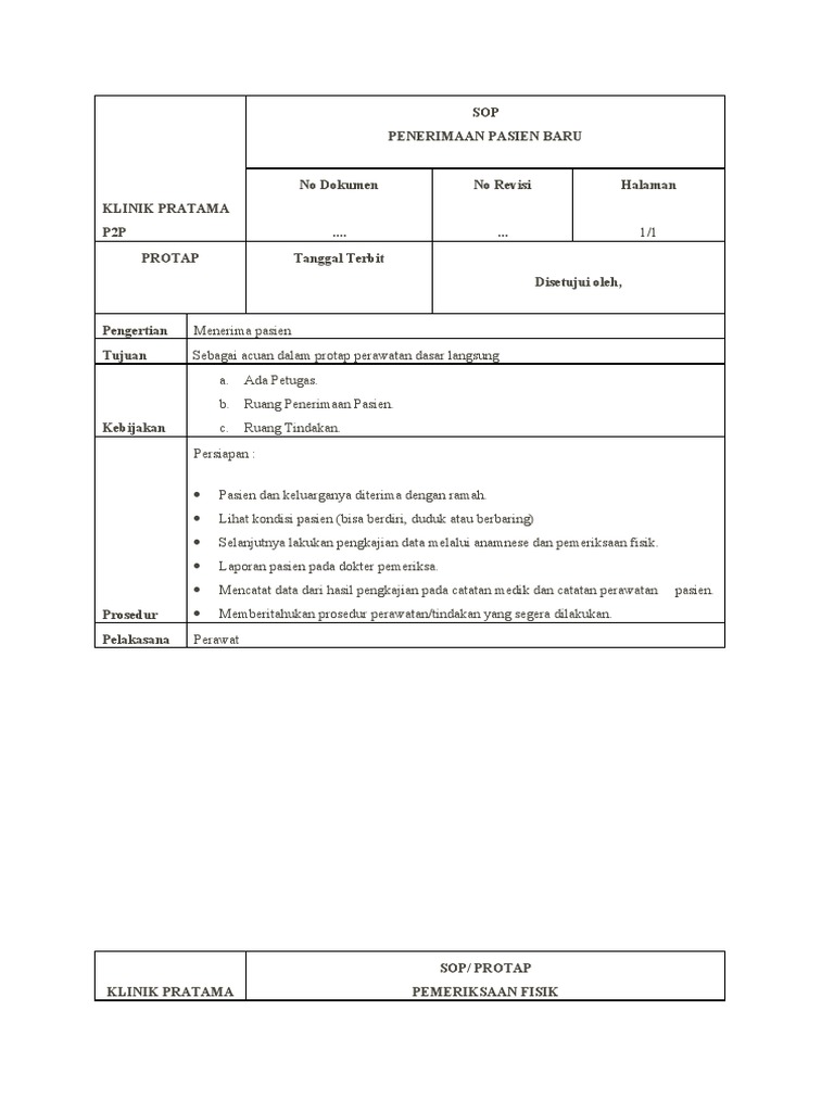 Sop Klinik Pratama P2P | PDF