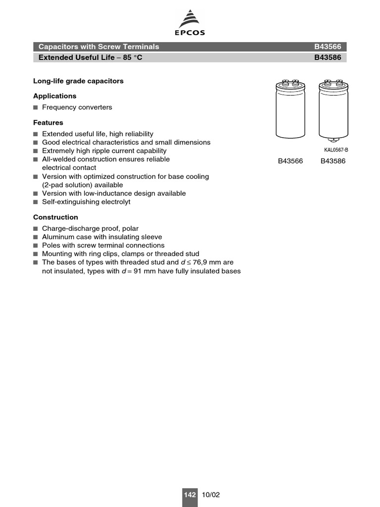 EPCOS Capacitor Datasheet | PDF | Screw | Capacitor