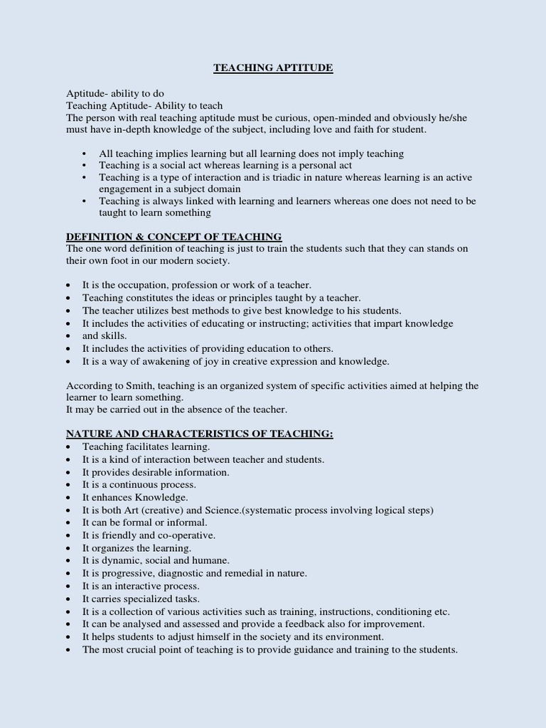 Teaching Aptitude | PDF | Teaching Method | Educational Assessment
