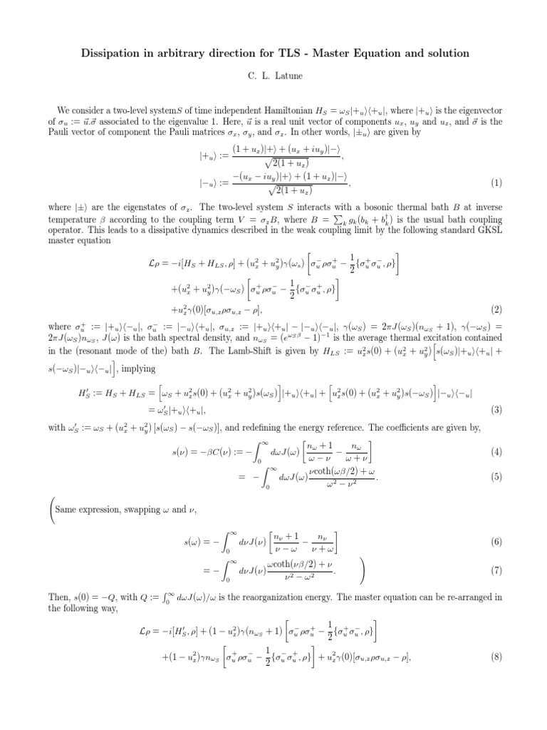 Short Note - Derivation of The Standard Master Equation For Two-Level ... Short Note - Derivation of The Standard Master Equation For Two-Level ...