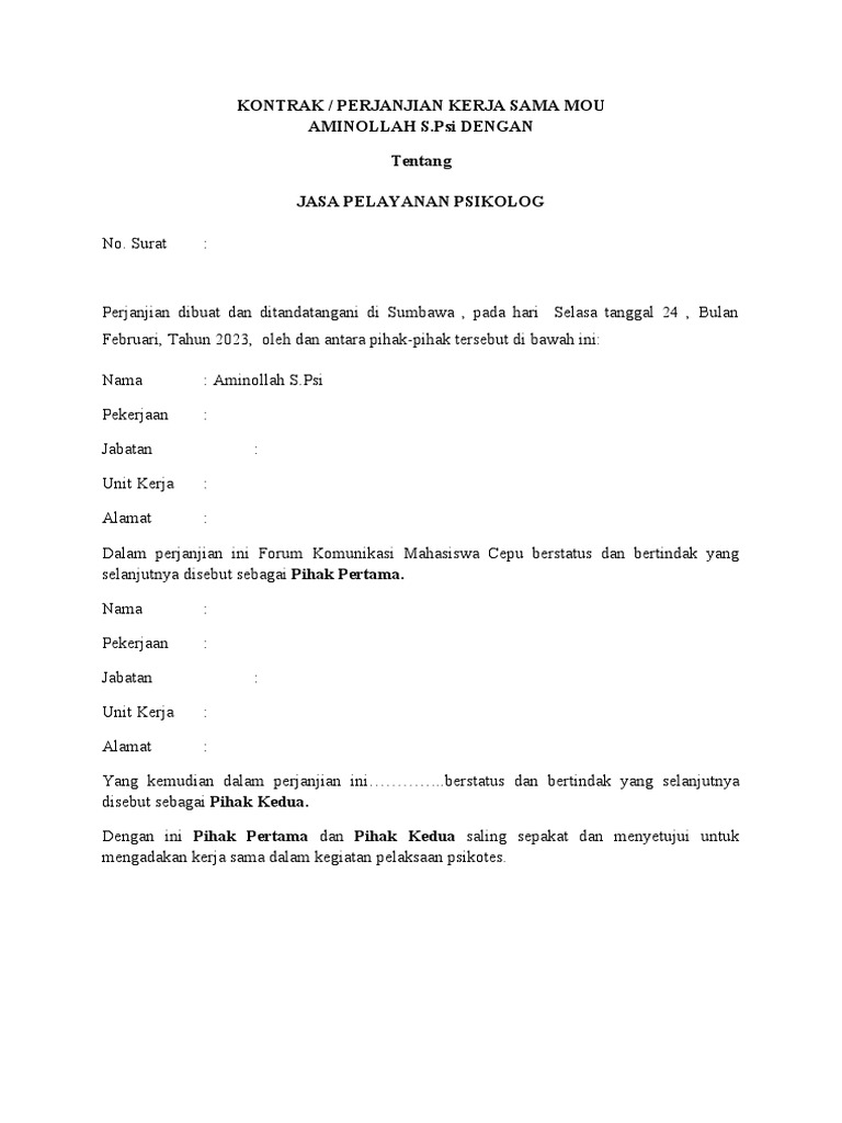 Contoh MoU Kontrak Kerjasama Dengan Lembaga | PDF