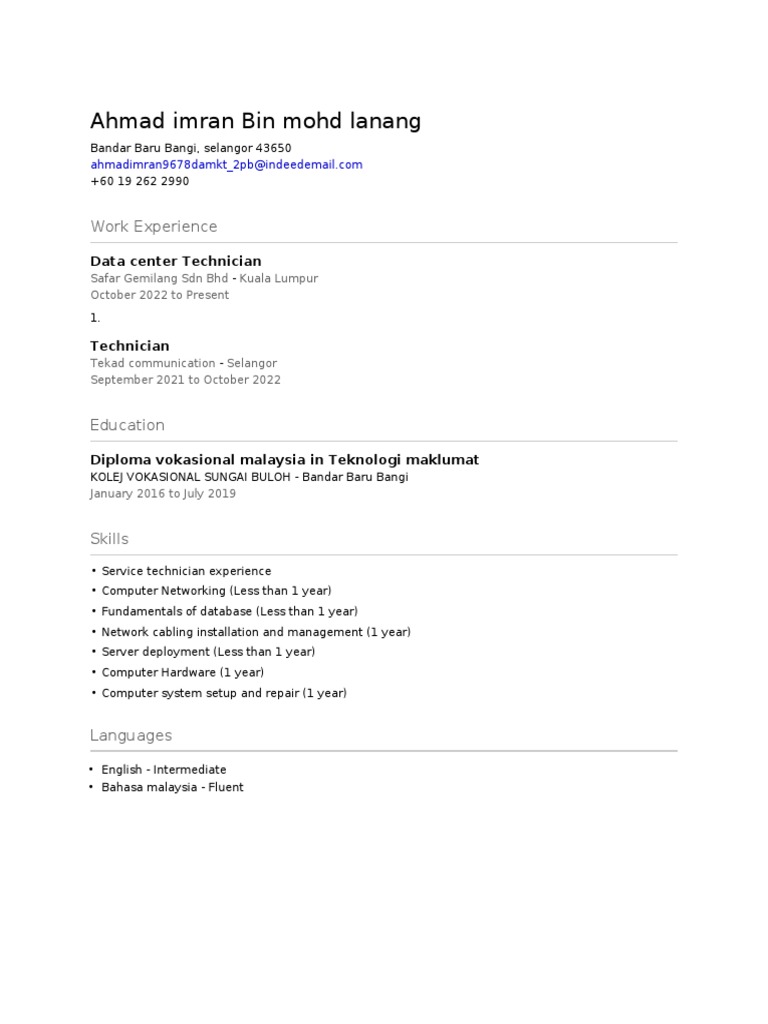 Ahmad Imran Bin Mohd Lanang | PDF