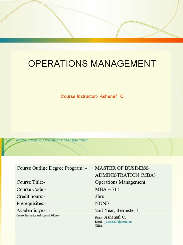 OM Chap 1 - Operations Management | PDF | Operations Management | Lean Manufacturing