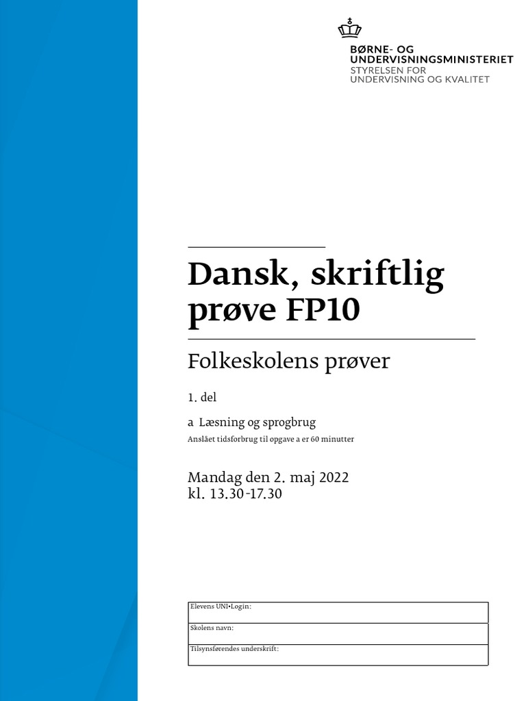 FP10 Dansk Læsning Og Sprogbrug - Opgaver Maj 2022 | PDF