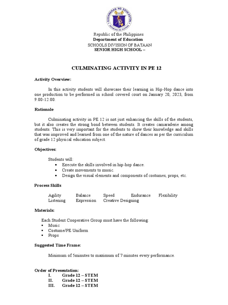 Culminating-Activity PE 12 | PDF | Dances | Science, Technology ...