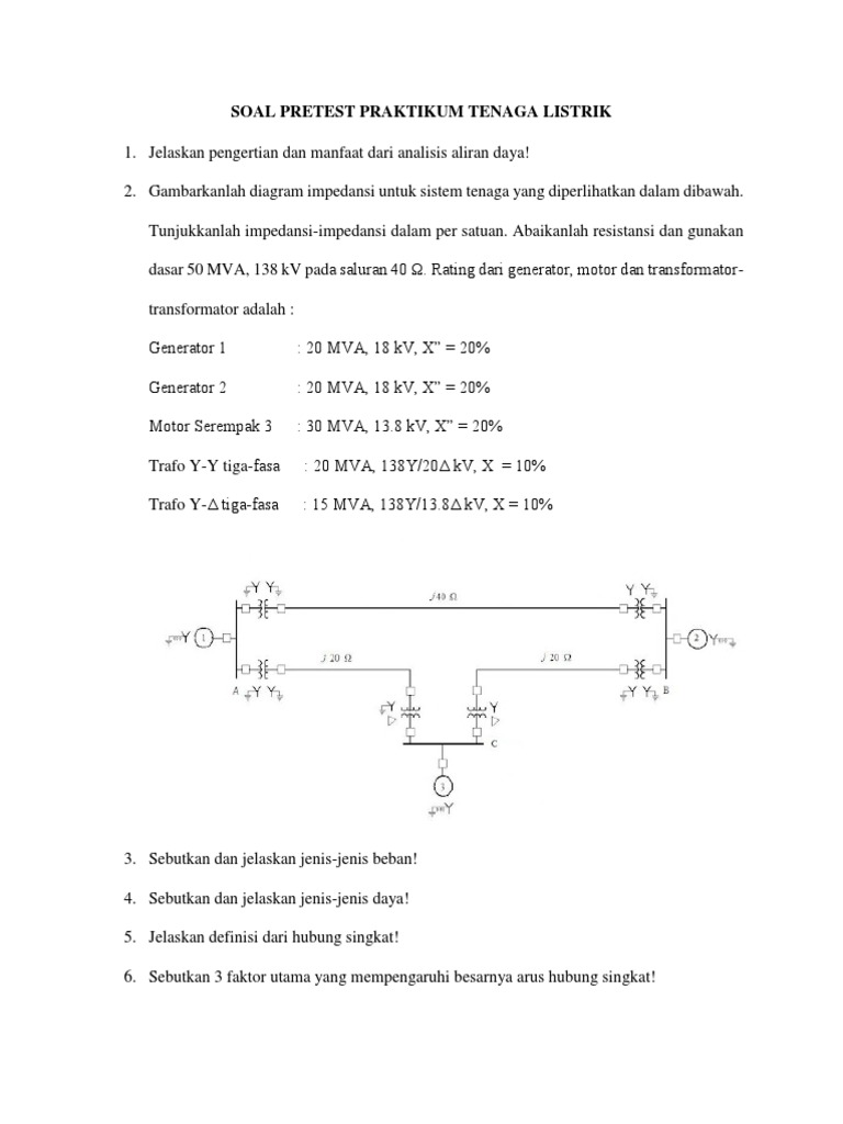 Soal Pretest Praktikum Tenaga Listrik | PDF
