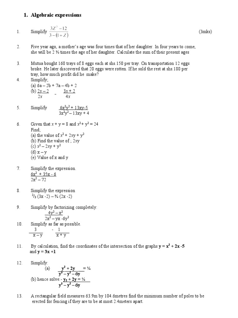 Algebraic Expressions Q | PDF | Mathematics | Arithmetic