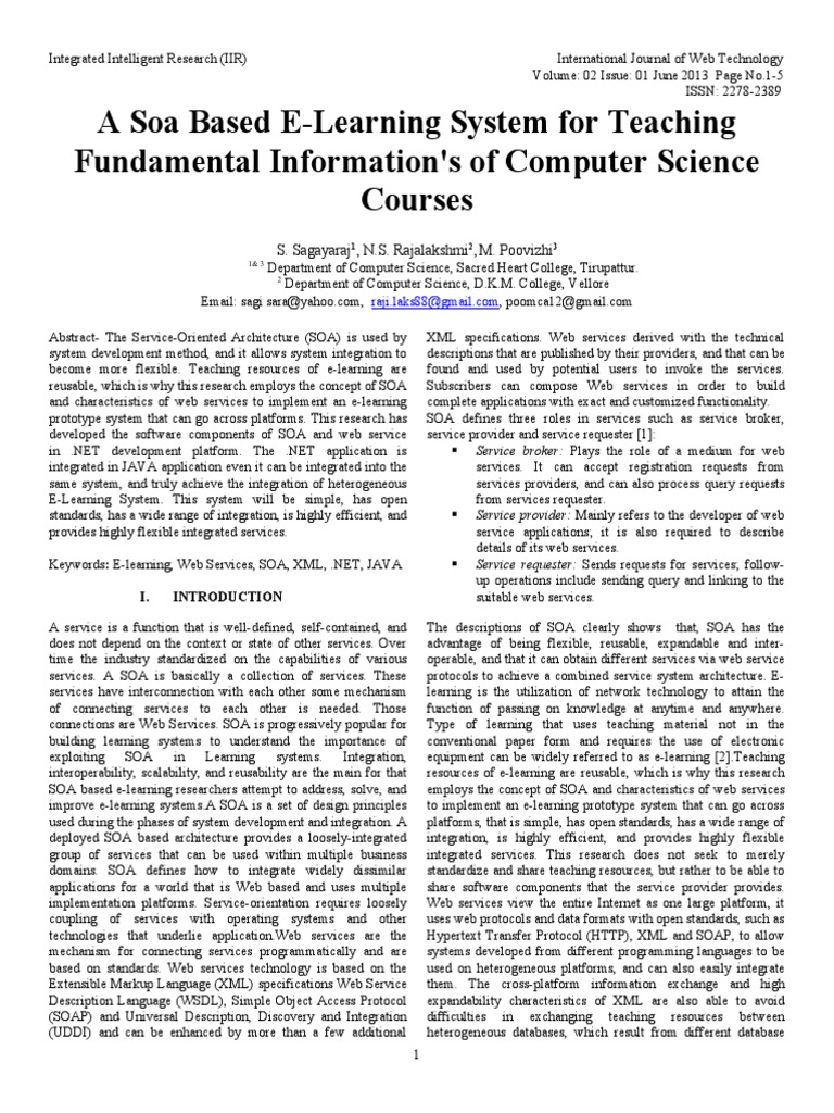 A Soa Based E-Learning System For Teaching Fundamental Informations of Computer Science Courses ...