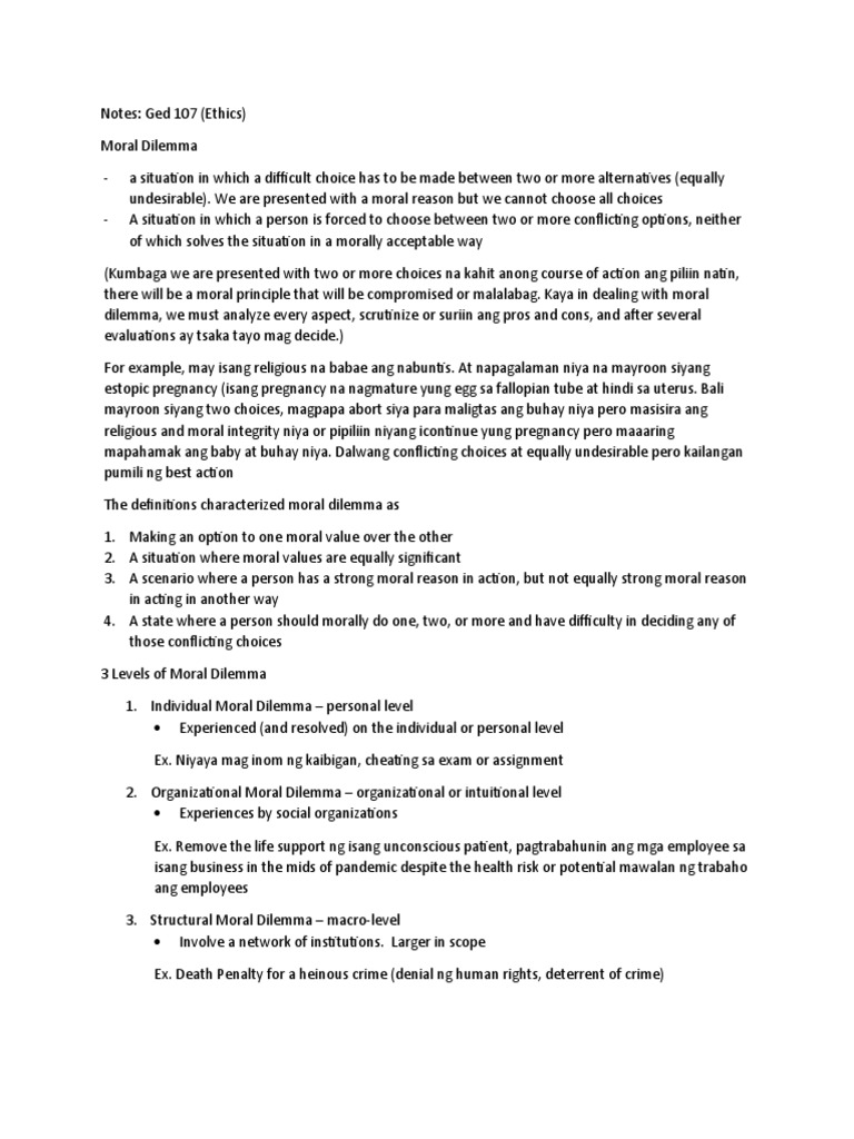 GEd 107 (Ethics) Reviewer | PDF | Autonomy | Applied Ethics