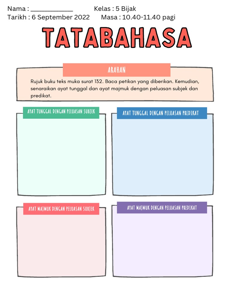 Bm Ayat Tunggal Dan Ayat Majmuk Dengan Peluasan Subjek Dan Predikat Pdf