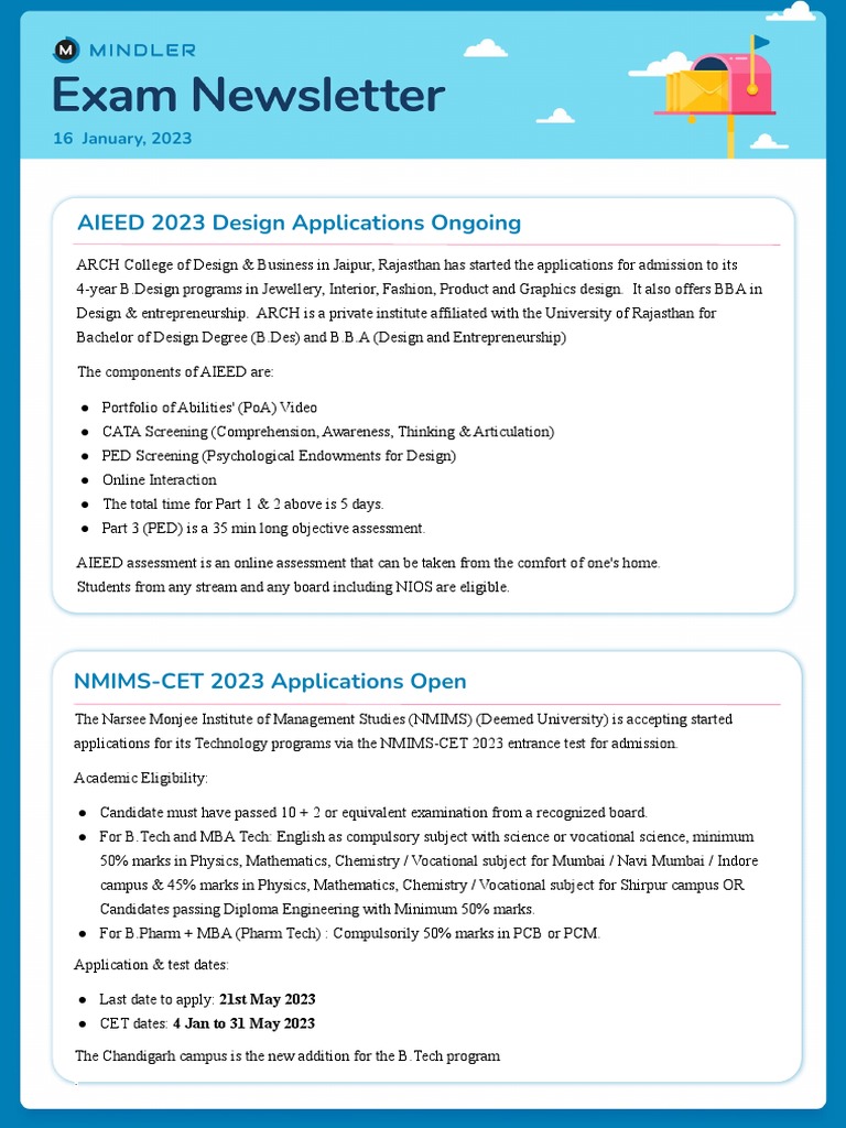 Mindler Exam Newsletter 16 January 2023 | PDF | University And College ...