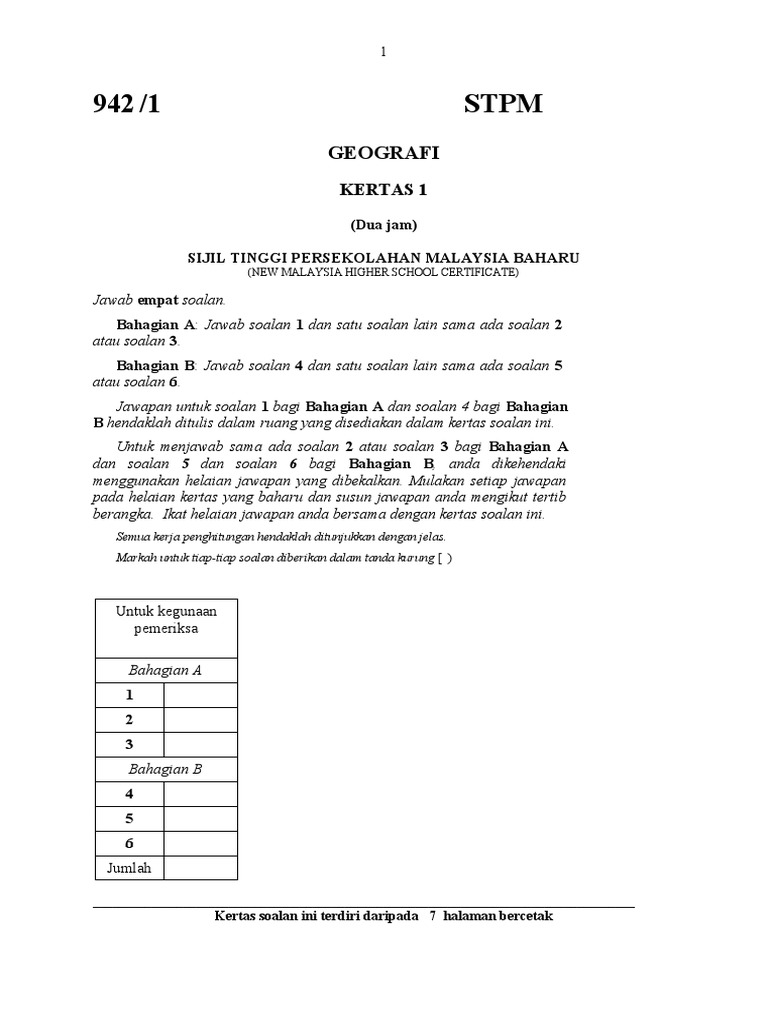 Modul Soalan Trial Geo STPM Sem 1 2022 | PDF