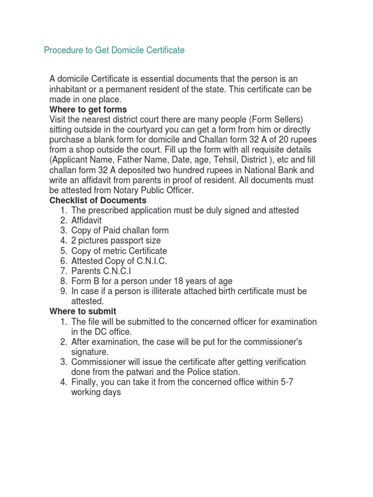 Domicile Certificate Application Process | PDF