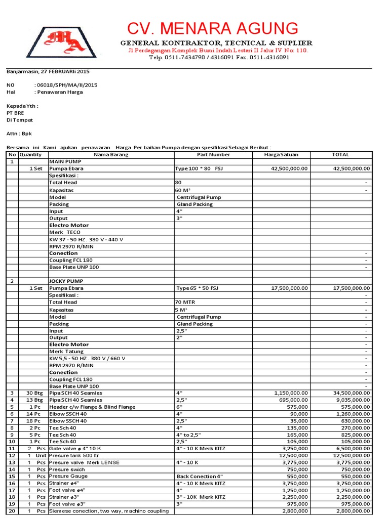 Penawaran Harga 0102 | PDF | Manufactured Goods | Equipment