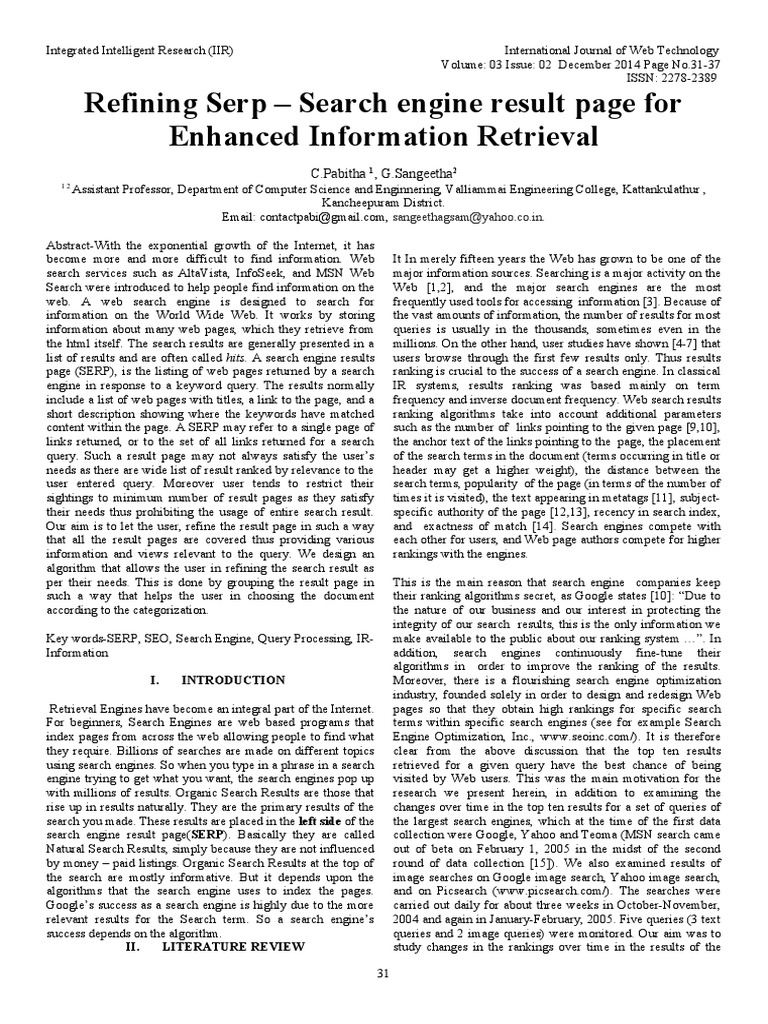 Refining Serp - Search Engine Result Page For Enhanced Information Retrieval | PDF | Search ...