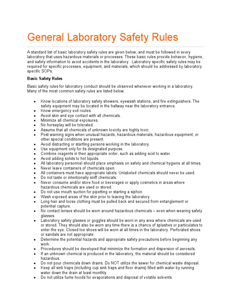 General Laboratory Safety Rules | Download Free PDF | Laboratories | Fires