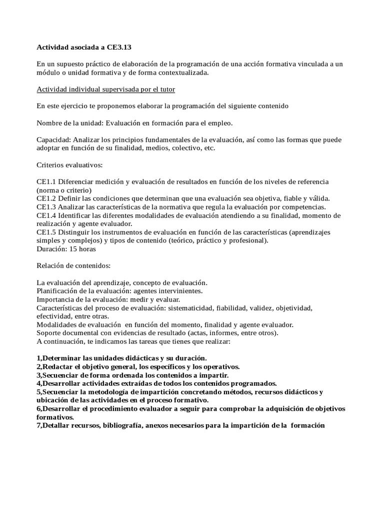 CE3.13 (Unidad de Aprendizaje 3, Epígrafe Resumen) | PDF | Evaluación | Aprendizaje