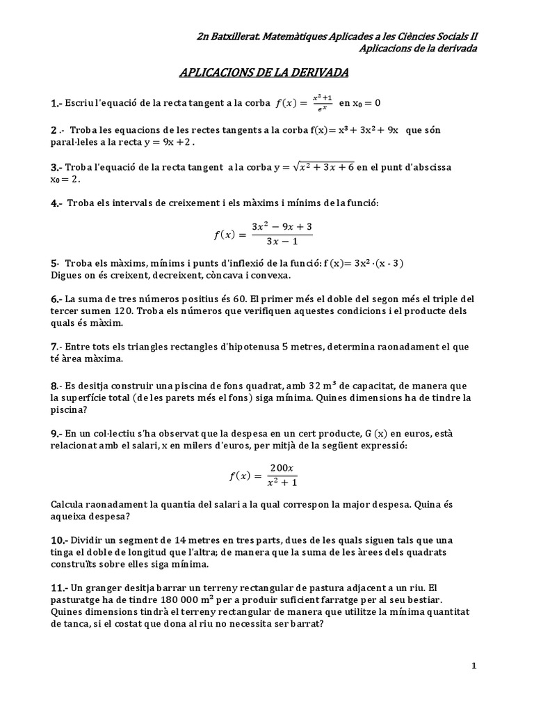 Aplicacions de La Derivada | PDF