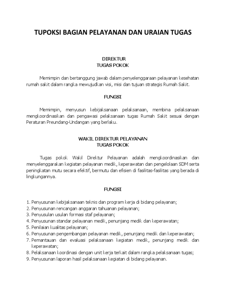 Tupoksi Bagian Pelayanan | PDF