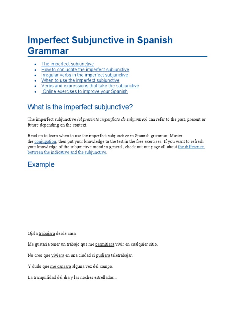 Imperfect Subjunctive in Spanish Grammar | PDF | Morfología ...