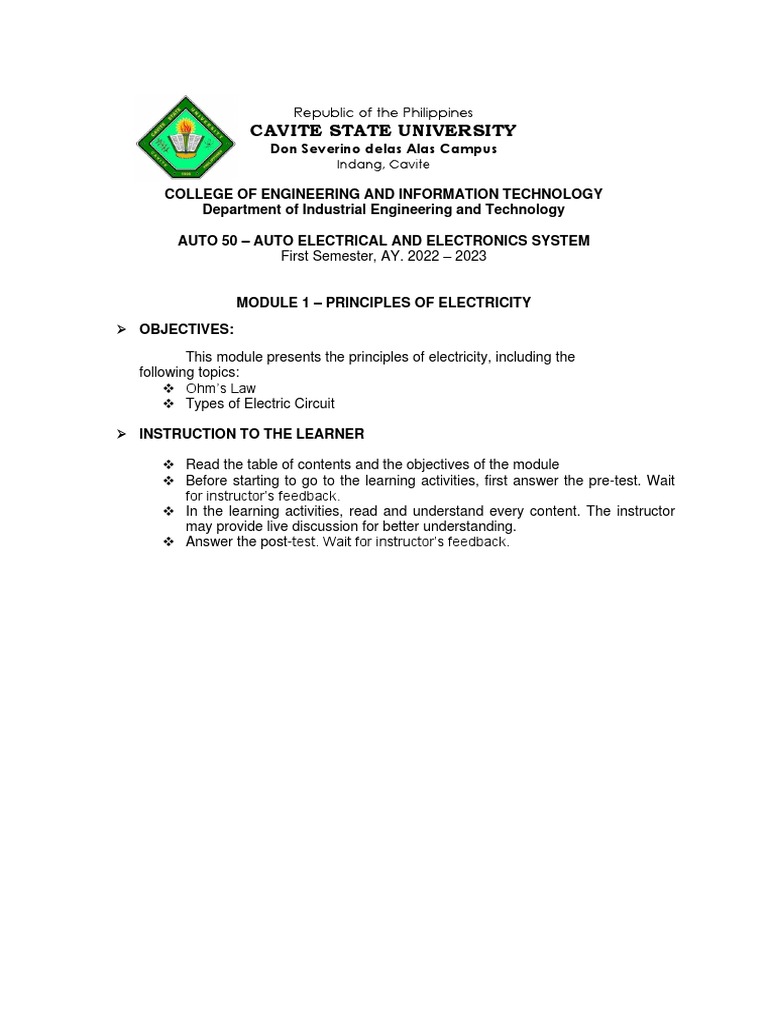 MODULE-1-Principles of Electricity | PDF | Direct Current | Electric ...