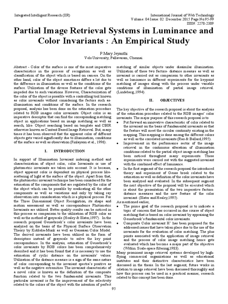 Partial Image Retrieval Systems in Luminance and Color Invariants: An Empirical Study | PDF ...