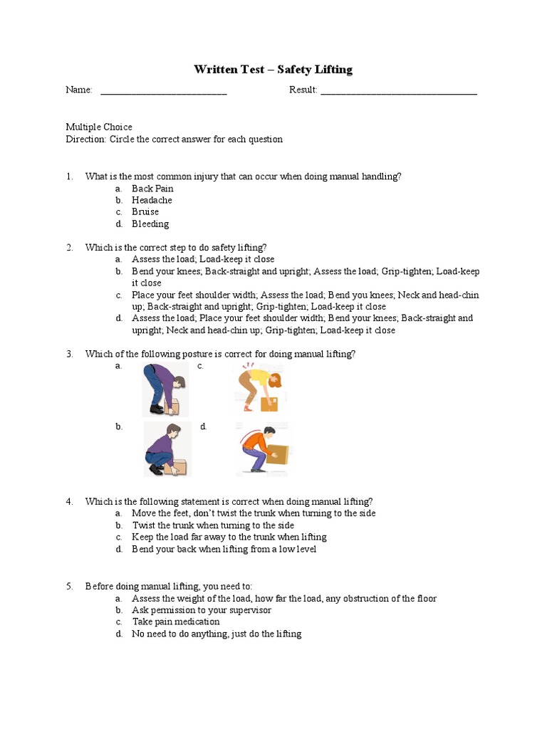 Written Test Safety Lifting | PDF | Self-Improvement