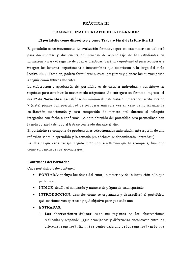 Portafolio Practica Iii | PDF | Maestros | Método de enseñanza