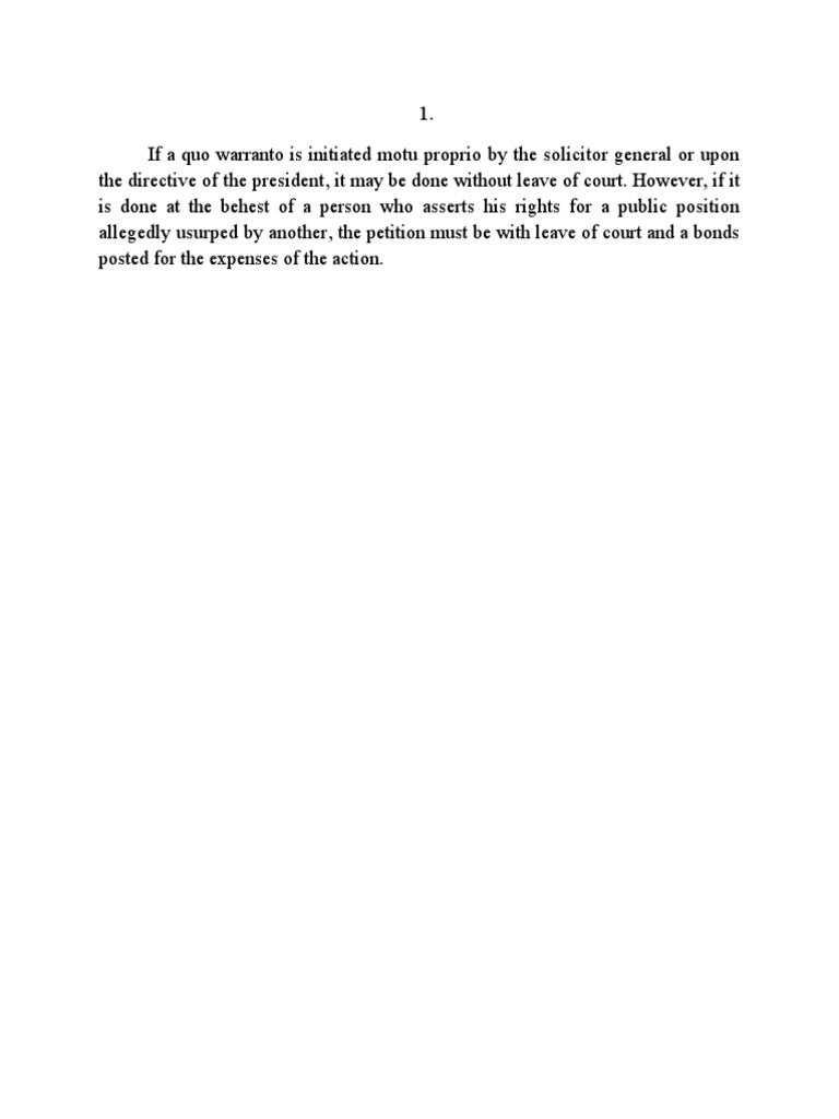 If A Quo Warranto Is Initiated Motu Proprio by The Solicitor General or ...