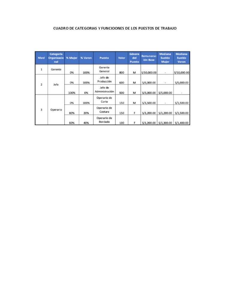 Cuadro de Categorias y Funciones de Los Puestos de Trabajo | PDF