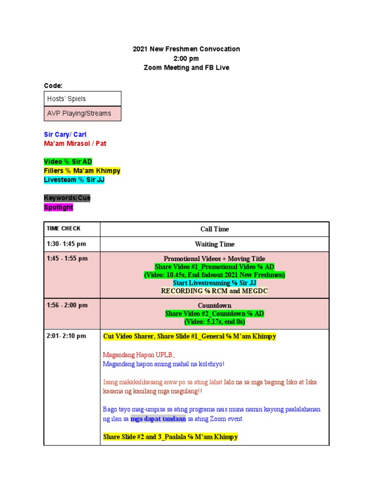 Emcee Script (2021 New Freshmen Convocation) | PDF