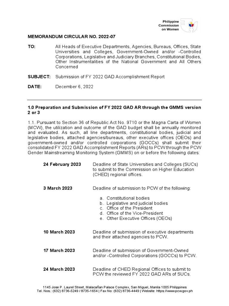 FY 2022 GAD Accomplishment Report Guide | PDF | Government