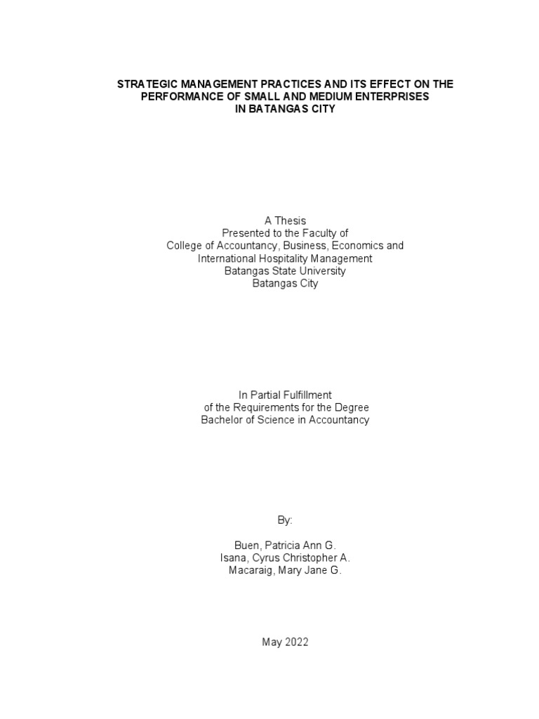 Bsa 3205 Group 13 Strategic Management Practices and Its Effect On The Performance of Small and ...