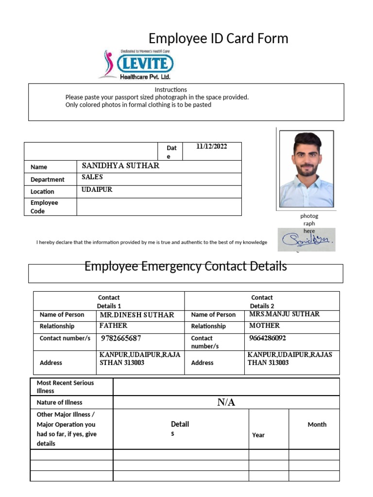 Employee ID Card Form | PDF | Government And Personhood | Document