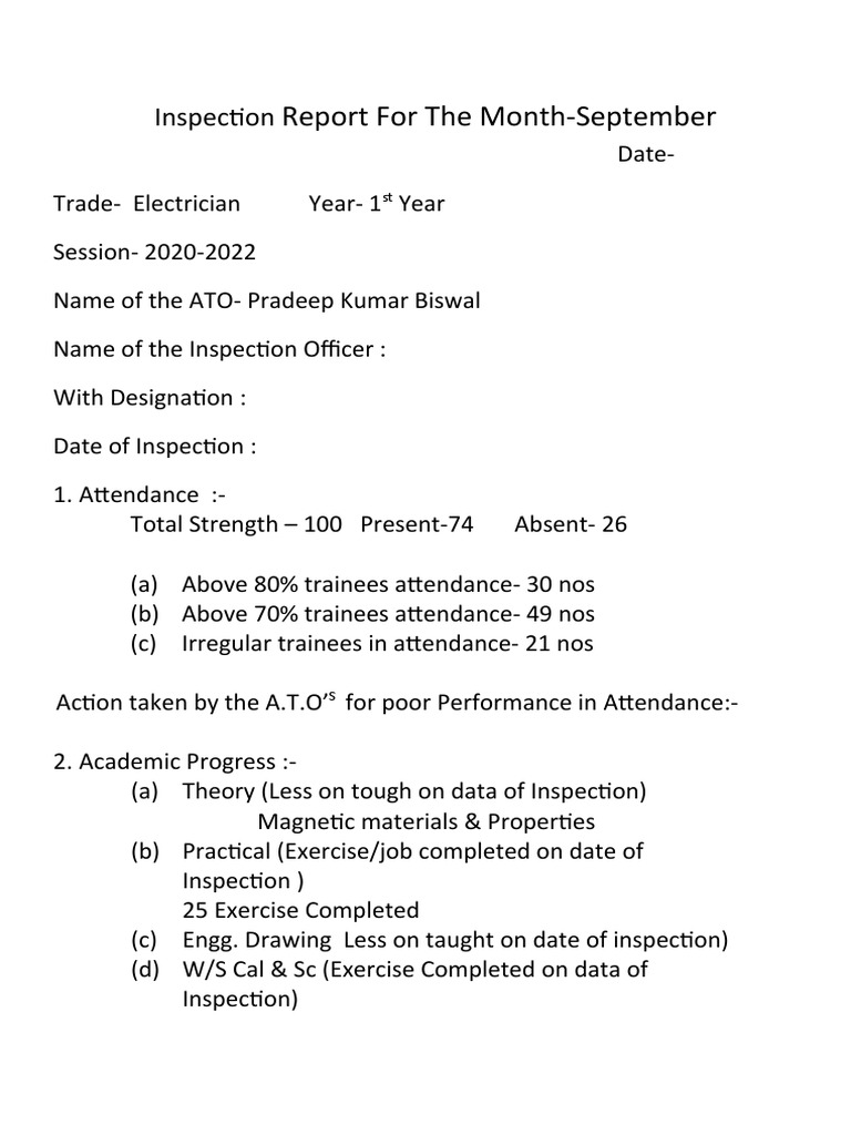 Inspection Report For The Month | PDF