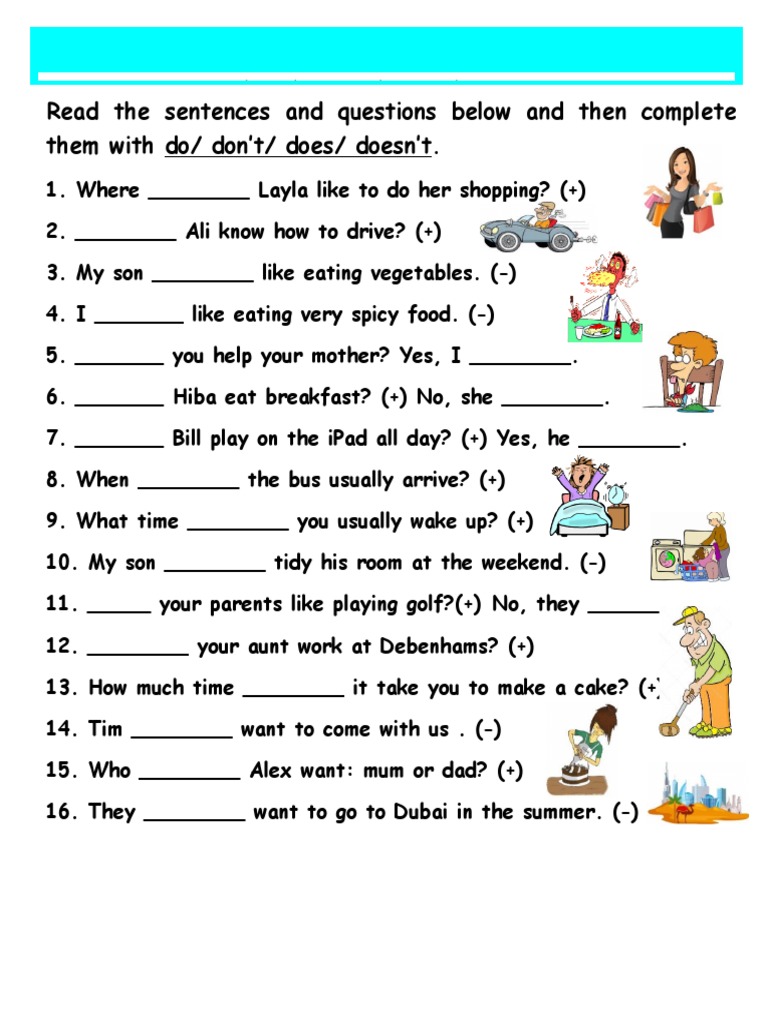 Do Does Dont Doesnt Grammar Drills - 106814 | PDF
