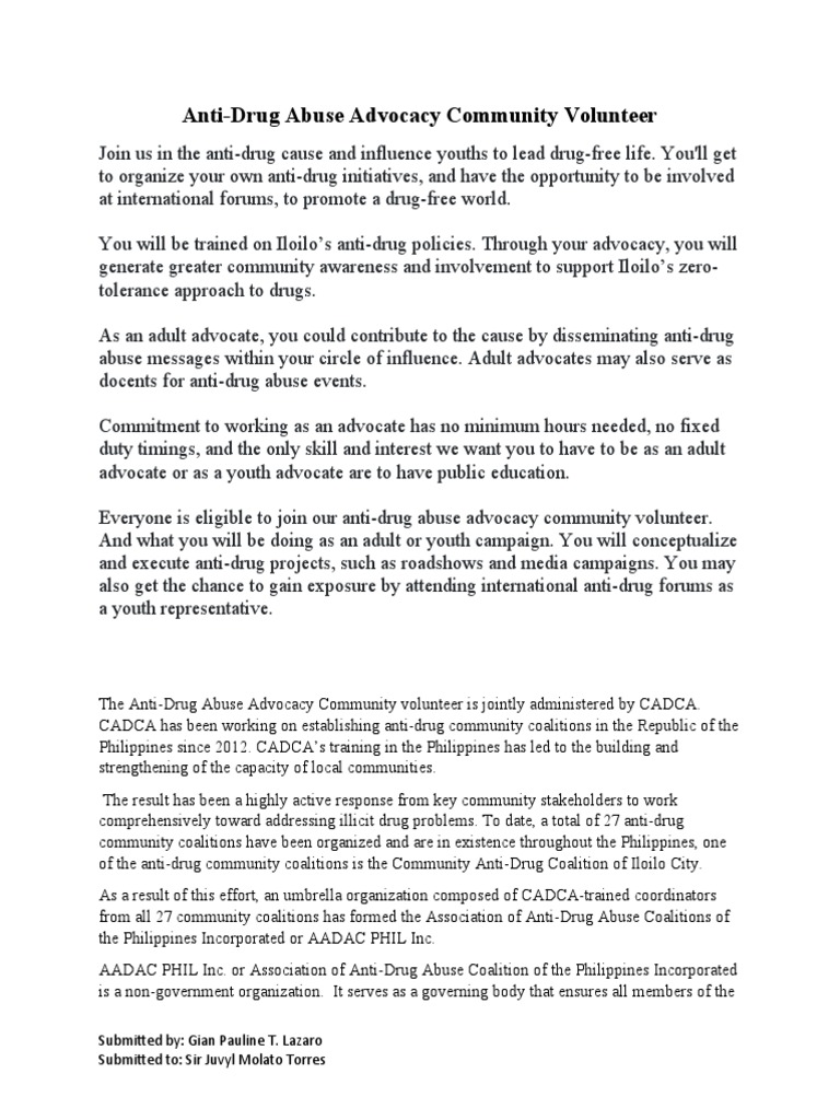 Anti-Drug Campaign Advocacy | PDF | Substance Abuse | Preventive Healthcare