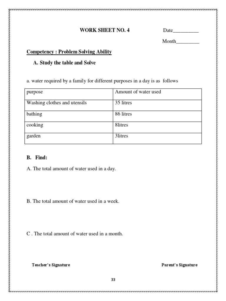 CBSE Class 4 Maths Revision Worksheet (55) - Jugs and Mugs | PDF