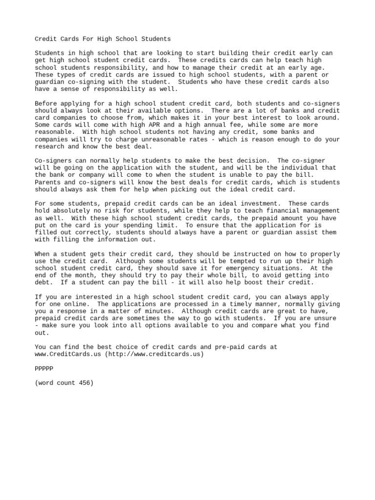 Credit Cards For High School Students | Download Free PDF | Credit Card ...