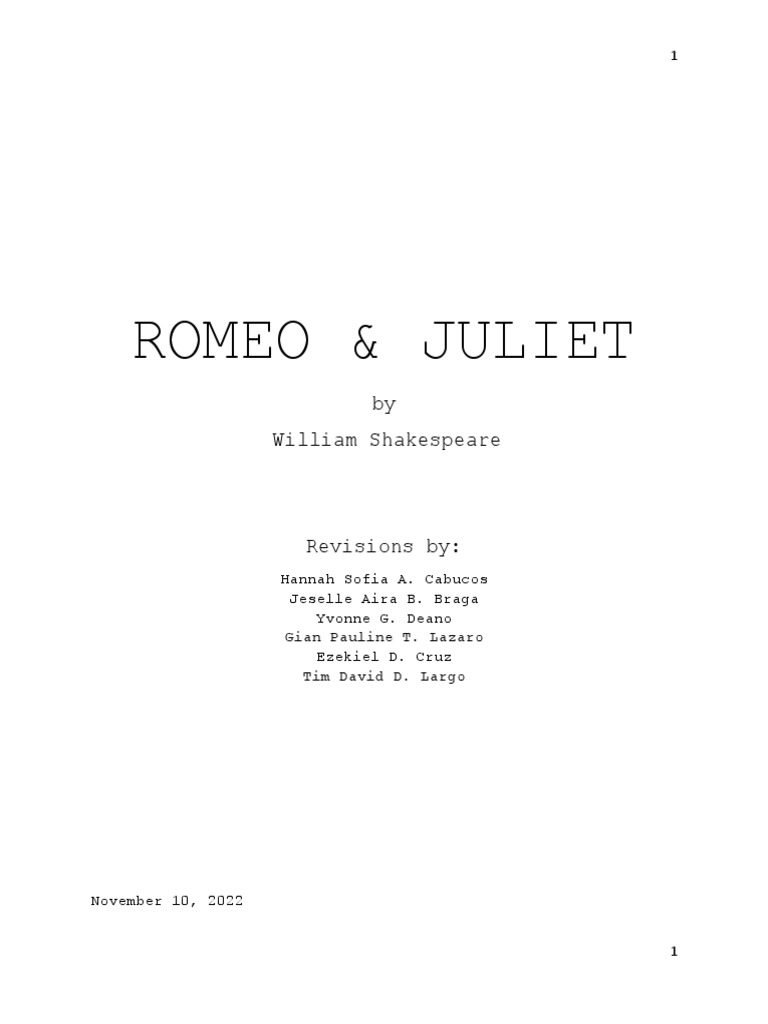 Romeojuliet Final Script 1 | PDF | Characters In Romeo And Juliet ...