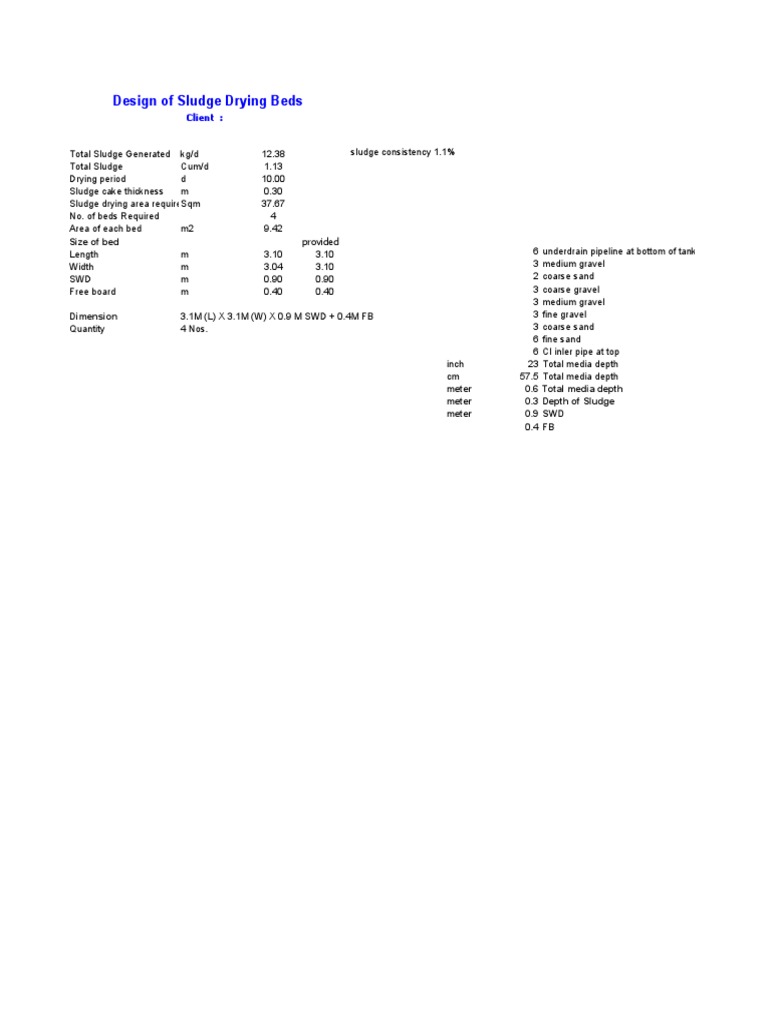 Design of Sludge Drying Beds | PDF
