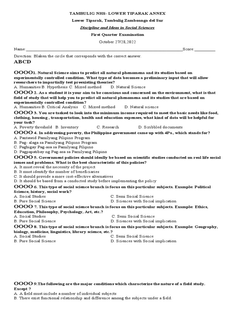 1st Quarter Test DISS | PDF | Social Sciences | Deviance (Sociology)