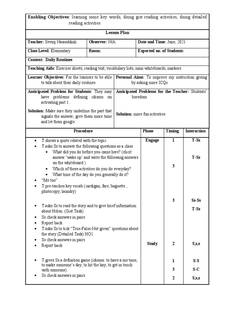 Lesson Plan Reading | PDF | Lesson Plan | Teachers