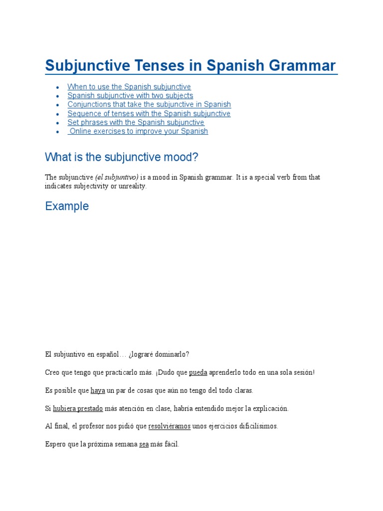 Subjunctive Tenses in Spanish Grammar | PDF | Grammatical Tense | Syntax